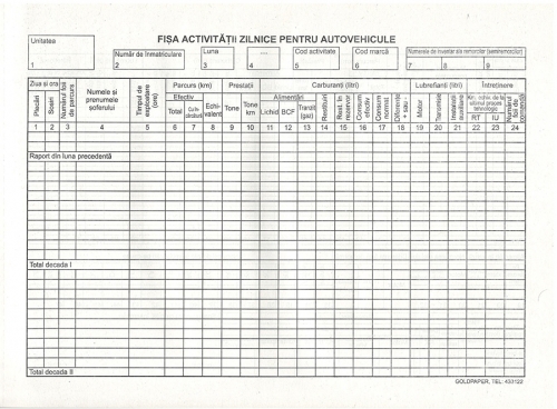 Fisa activitati zilnice auto A4 - BNB