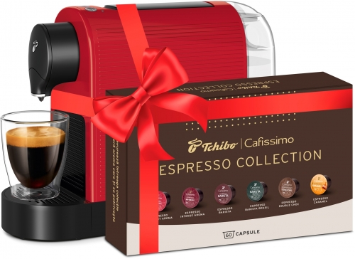 Espressor capsule Tchibo Cafissimo Pure Plus, Red + Set capsule cafea ...
