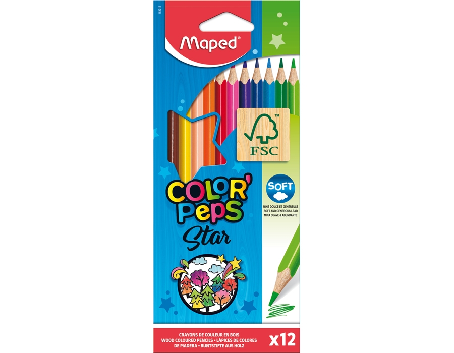 Creioane Colorate, Color Peps Star, 12 culori/set, FSC, Maped - BNB