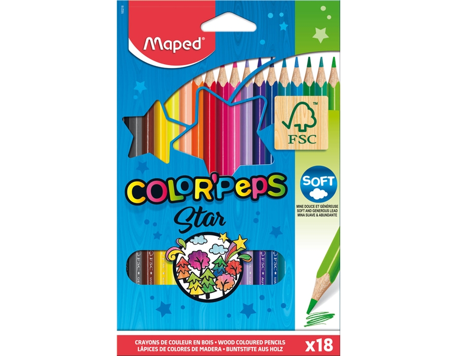 Creioane Colorate, Color Peps Star, 18 culori/set, FSC, Maped - BNB