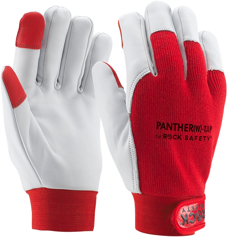 Manusi de iarna din piele de capra neteda, Alb murdar / Rosu, Panther ...