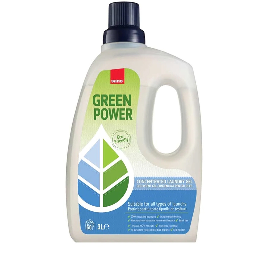 Detergent gel concentrat Sano pentru rufe, Green Power, 3L - BNB