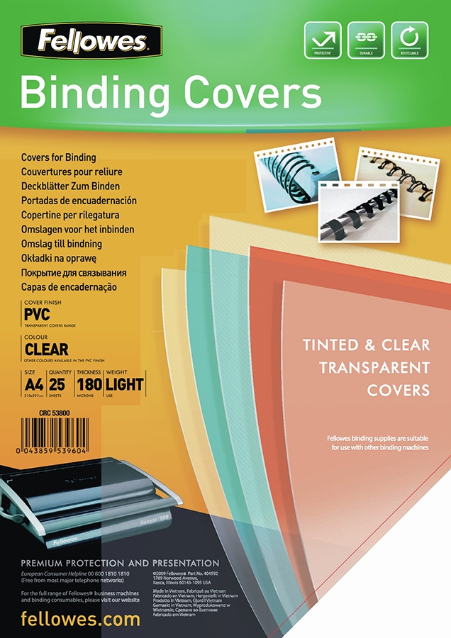 Coperti din PVC A4, transparent, 180 microni, 25 buc/set Fellowes - BNB