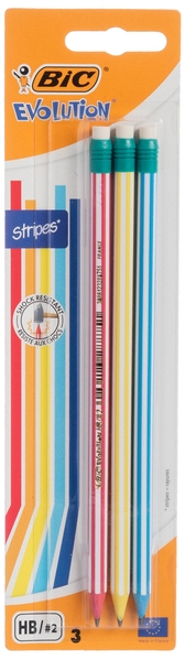 Creion grafit cu radiera 3 buc/blister Evolution Stripes 646 Bic - BNB