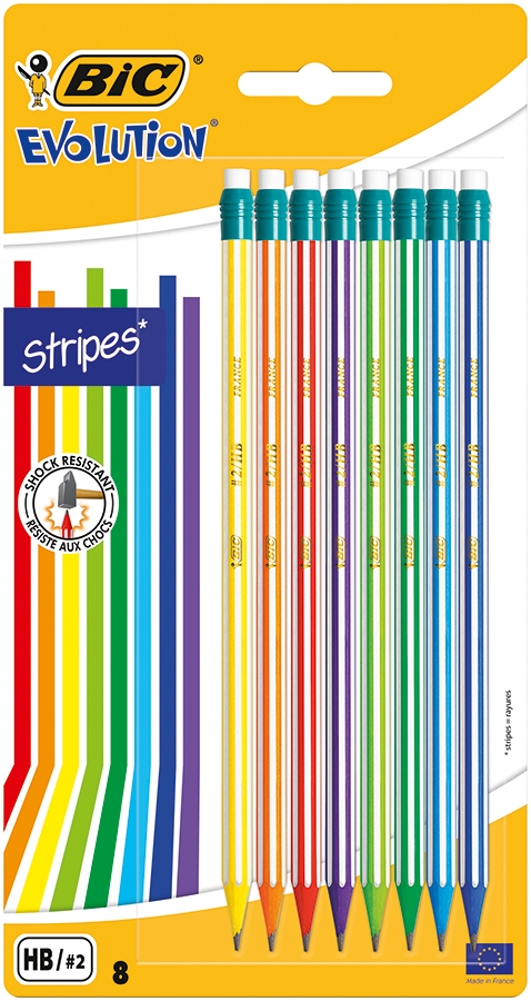 Creioane HB din grafit, cu radiera, Evolution Stripes, blister 8 buc ...