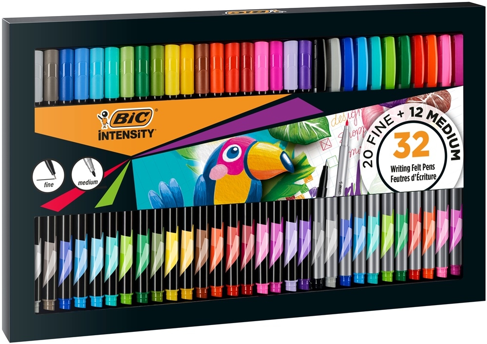 Set 32 linere BIC Intensity, 20 fine linere si 12 medium linere - BNB