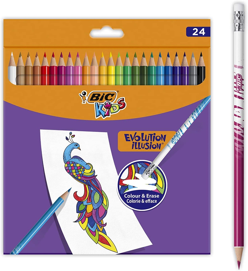 Creioane colorate cu radiera Evolution Illusion 24 buc/set Bic - BNB