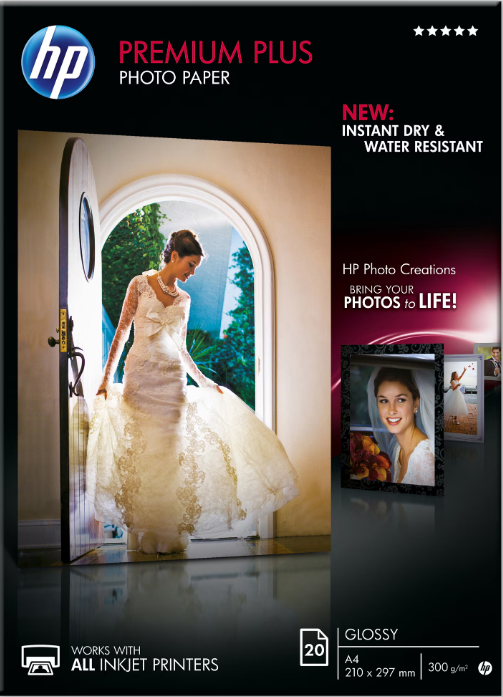 Hartie foto lucioasa, HP Premium Glossy Plus, 210 x 297 mm, A4, 300 g ...