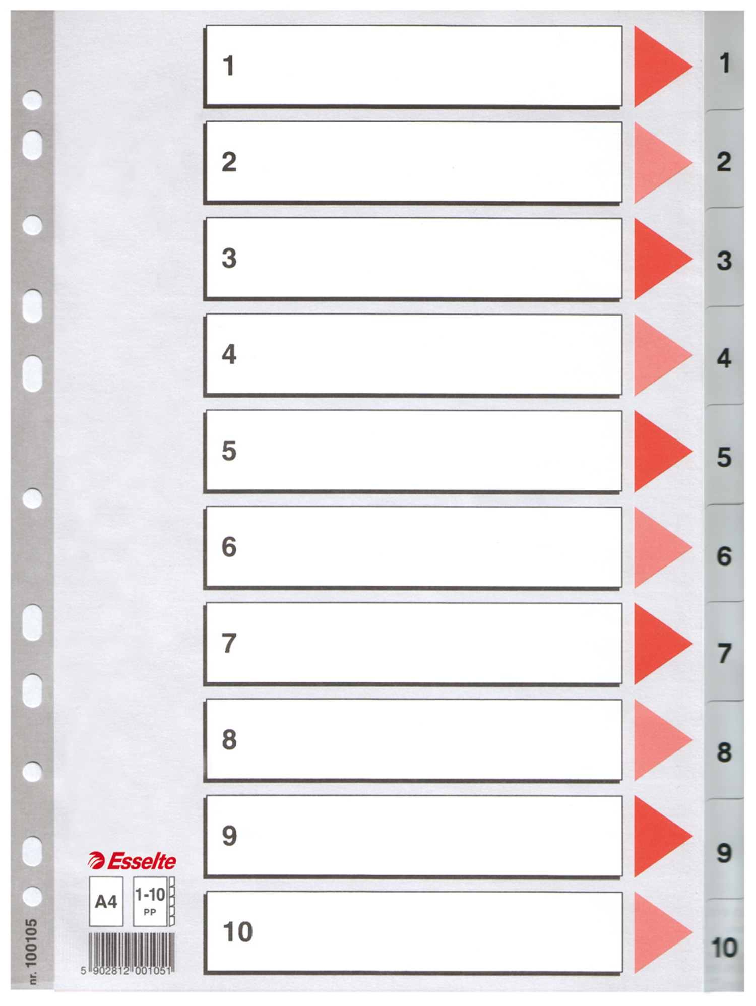 Index din plastic, A4, index 1-10, Esselte - BNB
