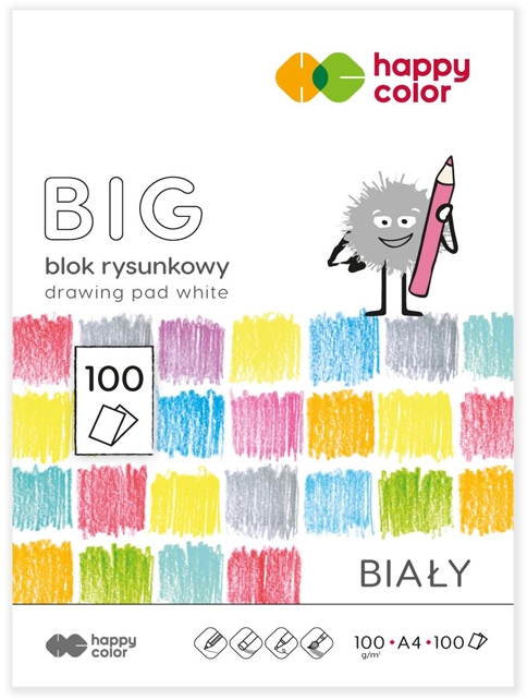 Bloc de desen alb BIG, A4, 100g, 100 coli, Happy Color - BNB