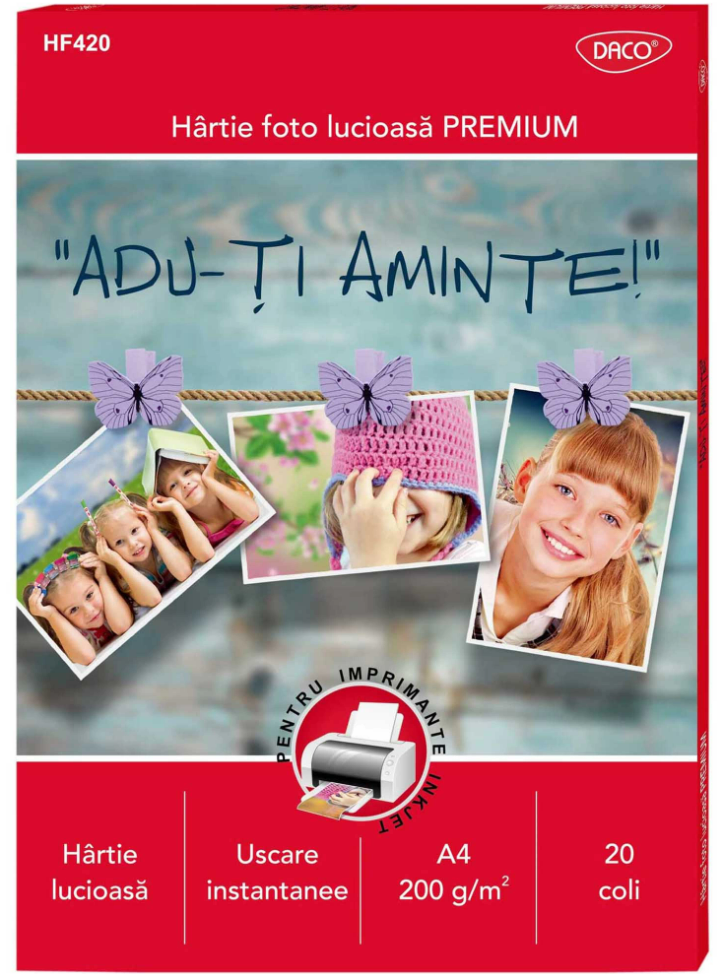Hartie foto A4, lucioasa, 297 x 210 mm, 200 g/m2, 20 coli/top, HF420 ...