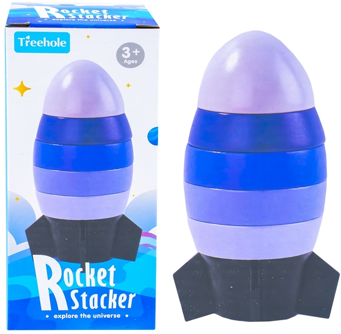 Joc constructii Rocket Stacker, din lemn, diverse culori - BNB