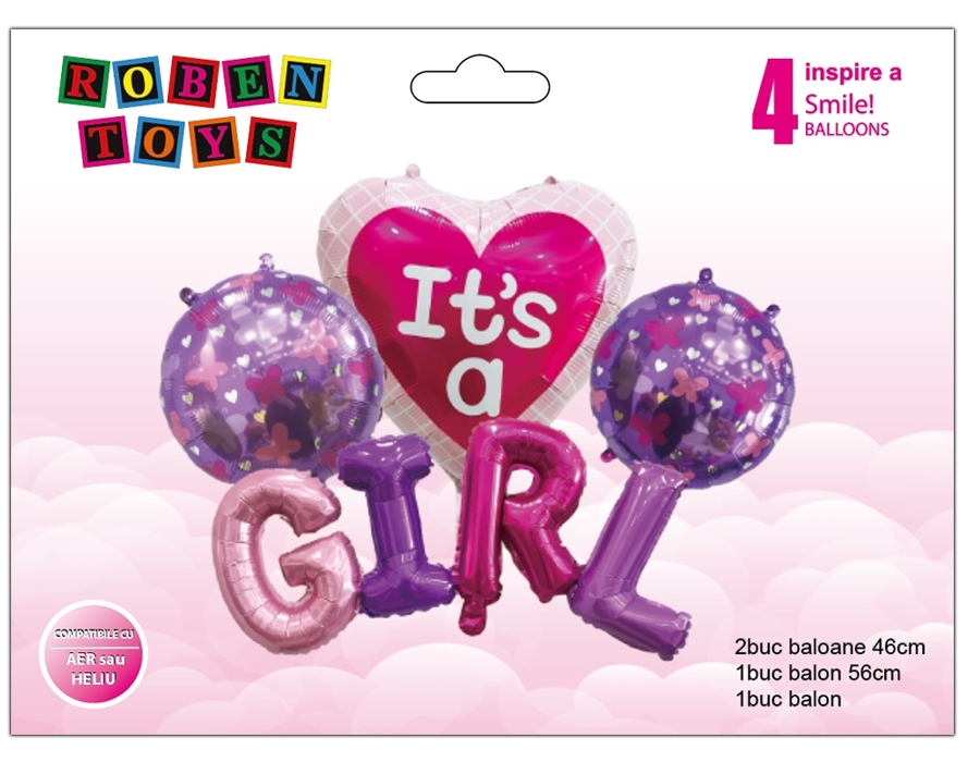 Baloane, It's a girl, folie aluminiu, Roben Toys - BNB