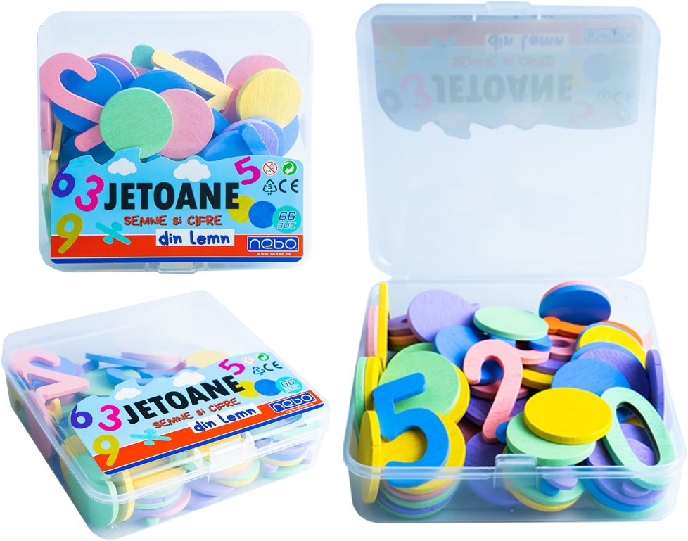 Jetoane, semne si cifre din lemn, Nebo, culori pastel - BNB