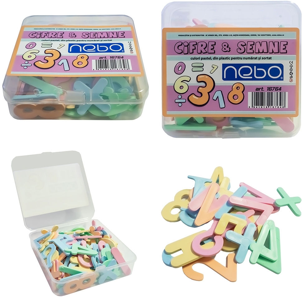 Cifre si semne din plastic, culori pastel, Nebo, 90 buc/set - BNB