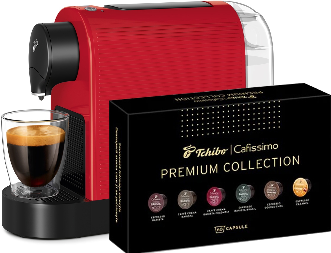 Espressor capsule Tchibo Cafissimo Pure Plus Red + set capsule cafea ...
