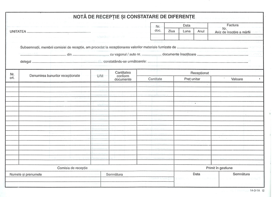 Nota de receptie si constatare diferente A4 100 file - BNB