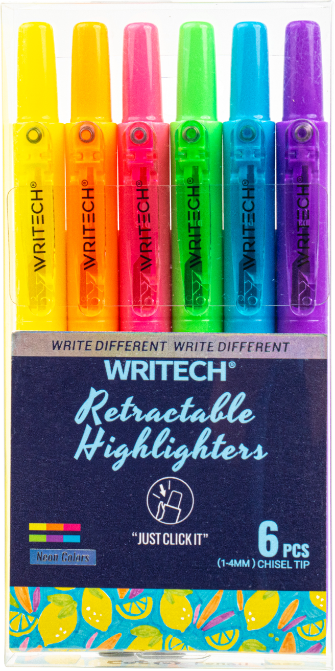Set 6 textmarker reatractabil Writech, culori neon - BNB