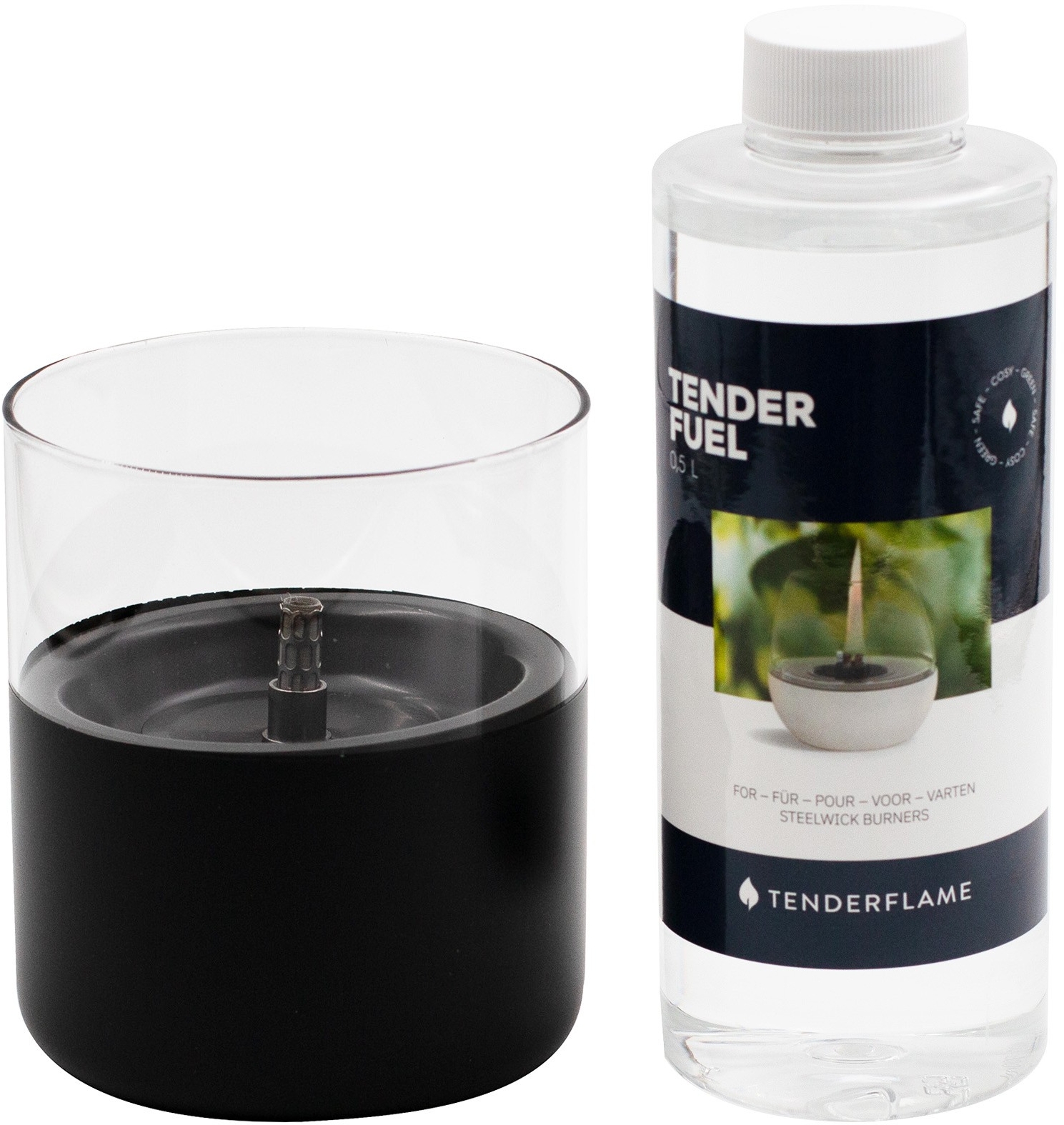 Pachet lumanare ambientala, TenderFlame LILLY 10, sticla neagra cu ...