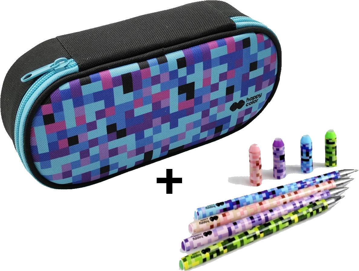 Penar oval cu un fermoar, Pixi, albastru, CADOU 4 Rollere Gel cu ...